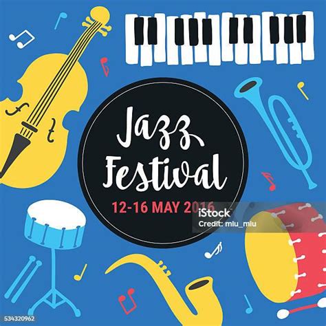 Template Poster Festival Jazz Saksofon Bass Ganda Piano Terompet Drum