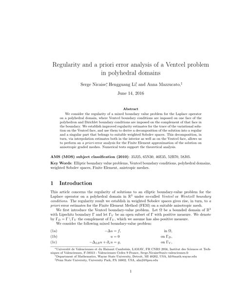Pdf Regularity And A Priori Error Analysis Of A Ventcel Problem In Polyhedral Domains