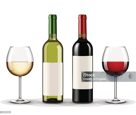 흰색 배경에 고립 된 레드 와인과 화이트 와인과 안경 와인 병 0명에 대한 스톡 벡터 아트 및 기타 이미지 0명 노랑 덩굴 Istock