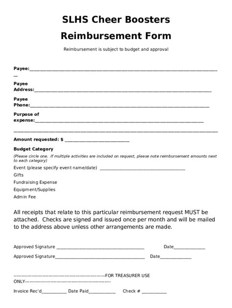 Slhs Cheer Boosters Reimbursement Doc Template Pdffiller