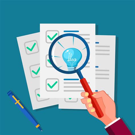 A Light Bulb In A Magnifying Glass And Paper For Business Documents