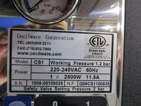 Grindmaster Cecilware Cs1 110 Classic Series Single Head Espresso Machine Vision Equipment