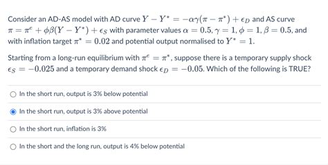 Solved Consider an AD AS model with AD curve Y Y ay π Chegg com