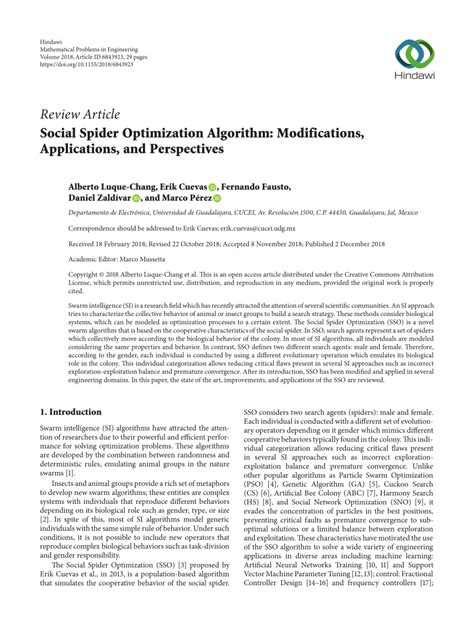 pdf social spider optimization algorithm modifications applications