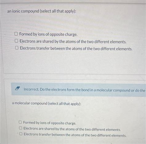 Solved An Ionic Compound Select All That Apply Formed By