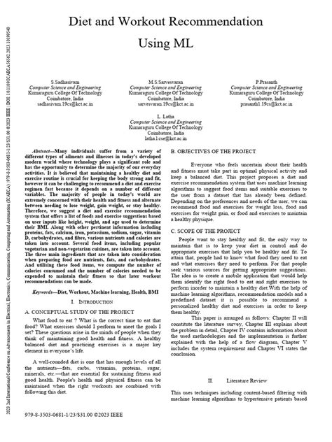 Diet And Workout Recommendation Using Ml Pdf