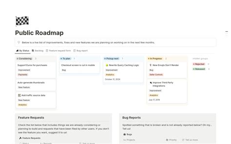 public roadmap with features and bug forms template by notion notion
