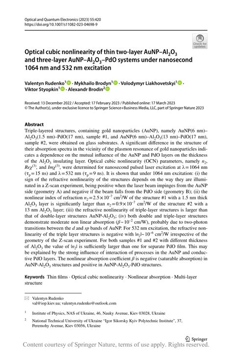 Optical Cubic Nonlinearity Of Thin Two Layer Aunpal2o3 And Three Layer Aunpal2o3pdo Systems