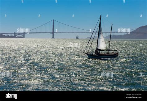 Yacht In San Pablo Bay Near San Francisco And Alcatraz Island With The