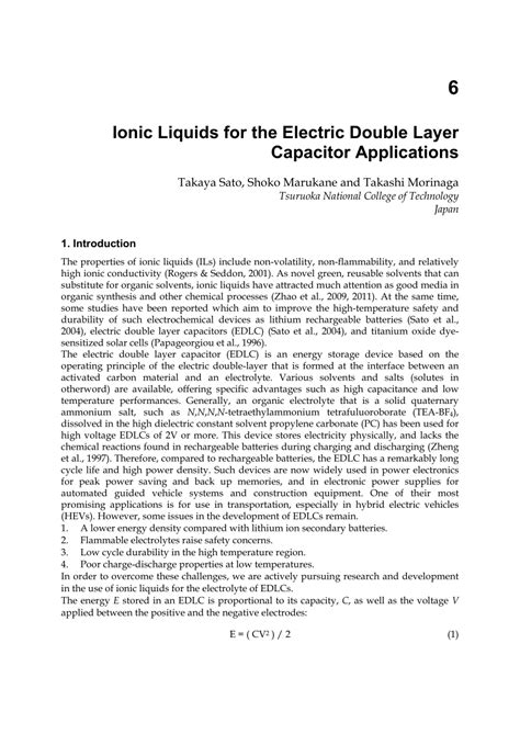 Pdf Ionic Liquids For The Electric Double Layer Capacitor Applications