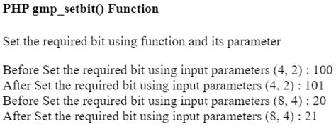 PHP Gmp Setbit Function Tpoint Tech
