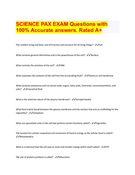 Science Pax Exam Questions With 100 Accurate Answers Rated A In 2024