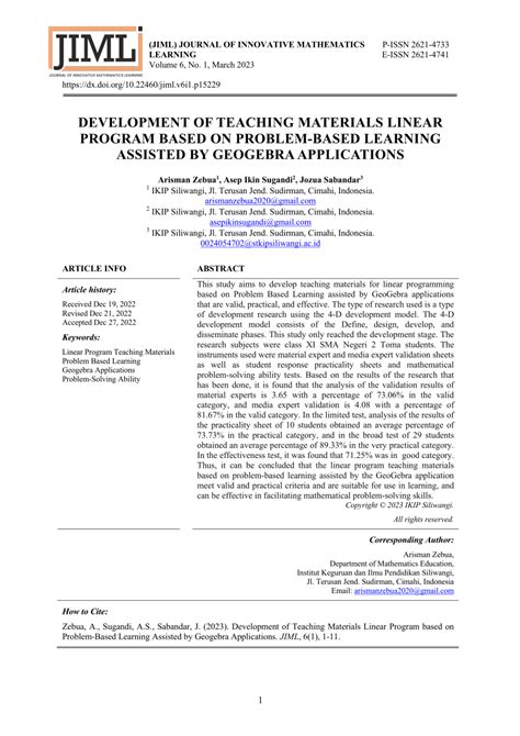 pdf development of teaching materials linear program based on problem