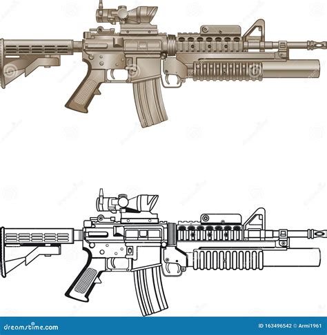 M16 Assault Rifle Drawing Ar 15 Semi Automatic Assault Rifle Gun