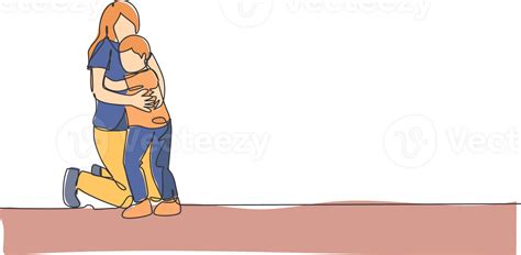 One Continuous Line Drawing Of Young Happy Mother Hugging Her Lovely