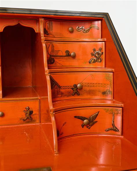 Georgian Style Slant Drop Front Chinoiserie Lacquered Secretary For