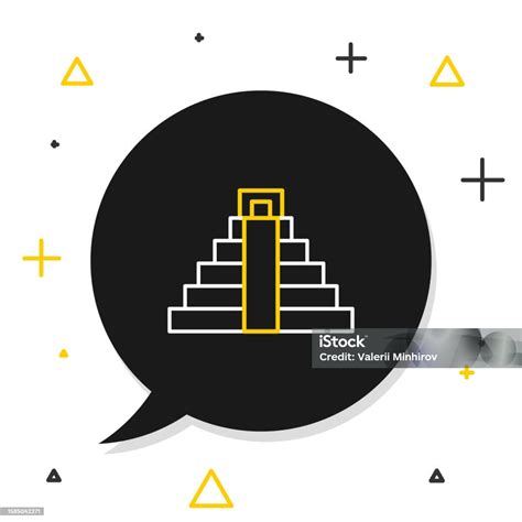 흰색 배경에 고립 된 마야 아이콘의 라인 치첸 이차 고대 마야 피라미드 멕시코의 유명한 기념물 다채로운 개요 개념 벡터 치첸 이차에 대한 스톡 벡터 아트 및 기타 이미지