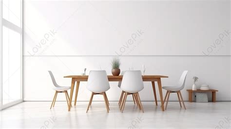 세련된 미니멀리스트 다이닝 룸 목재 가구를 사용한 3d 흰색 렌더링 리스 배경 다이 배경 이닝 배경 이미지 Hd 리스