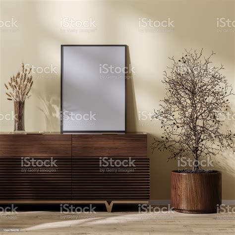 포스터 프레임 은 말린 잔디 식물 3d 렌더링 거실 홈 인테리어서랍의 나무 가슴에 조롱 옷서랍에 대한 스톡 사진 및 기타 이미지 옷서랍 목재 재료 0명 Istock