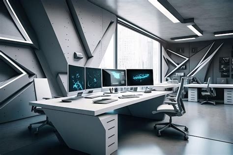 Premium Photo A Hightech Office Space With Sleek Futuristic Design And Advanced Technology