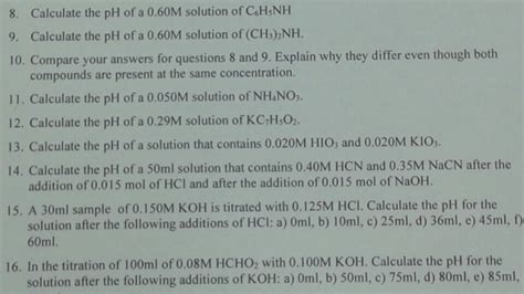 Solved Calculate The PH Of A 0 60M Solution Of C 6H 5NH Chegg Com