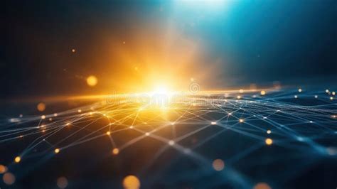 Glowing Network Visualization Interconnected Nodes And Data Flow In