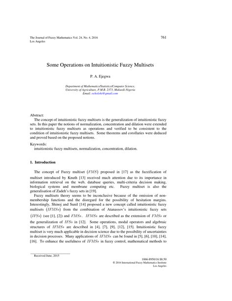 Pdf Some Operations On Intuitionistic Fuzzy Multisets