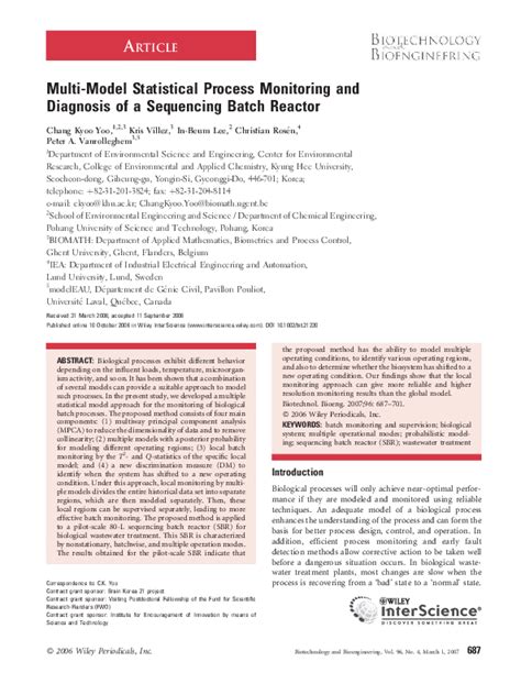 Pdf Multi Model Statistical Process Monitoring And Diagnosis Of A