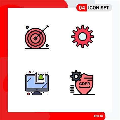Mobile Interface Filledline Flat Color Set Of 4 Pictograms Of Advertising Monitor Marketing Gear