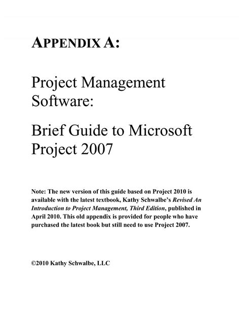 Project Management Software Brief Guide To Microsoft Project 2007