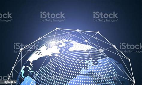 글로벌 네트워크 연결 글로벌 비즈니스의 세계지도 포인트 및 라인 구성 개념 벡터 일러스트 3차원 형태에 대한 스톡 벡터 아트 및 기타 이미지 Istock