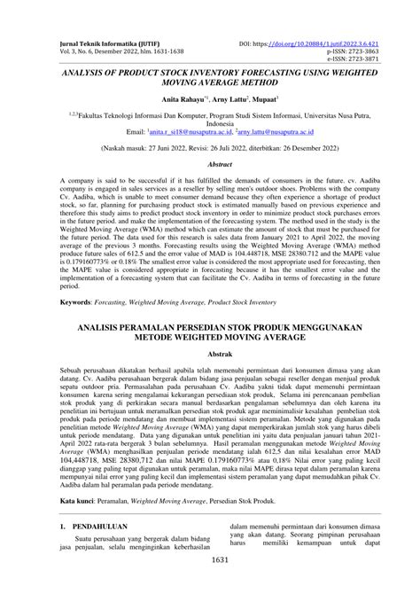 Pdf Analysis Of Product Stock Inventory Forecasting Using Weighted