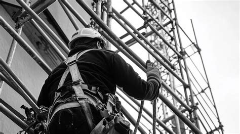 Construction Worker Assembling Scaffolding On Building Exterior