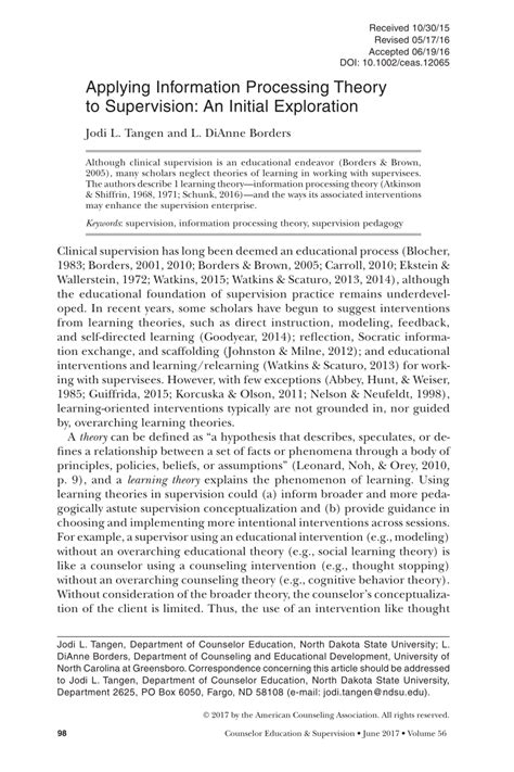 Pdf Applying Information Processing Theory To Supervision An Initial Exploration