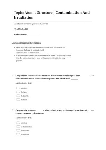 Gcse Igcse Physics Contamination And Irradiation Self Assessment Questions And Answers [2023