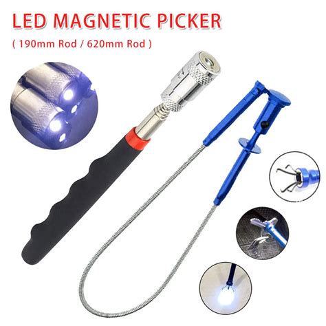 자석 픽업 도구 190mm 620mm 텔레스코픽 유연한 롱 리치 쓰레기 그래버 도구 Led 라이트 마그네틱 피커 포함수공구