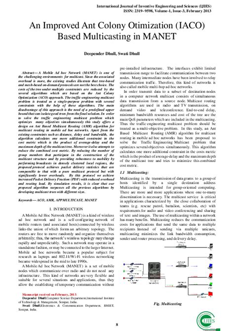 Pdf An Improved Ant Colony Otimization Iaco Based Multicasting In Manet
