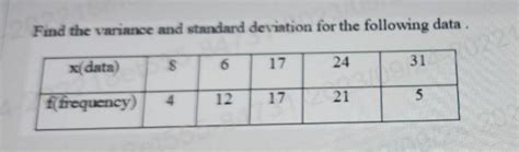 Solved Find The Variance And Standard Deviation For The Chegg