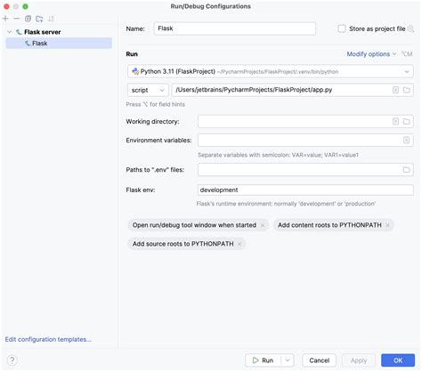 Run Debug Configuration Flask Server PyCharm Documentation