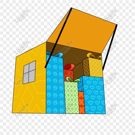 선물 상자가 가득한 작은 집 Png 일러스트 무료 다운로드 Lovepik