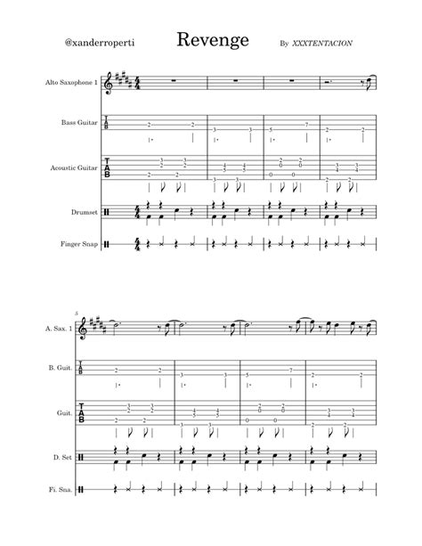 Revenge Xxxtentacion Sheet Music For Saxophone Alto Guitar Bass