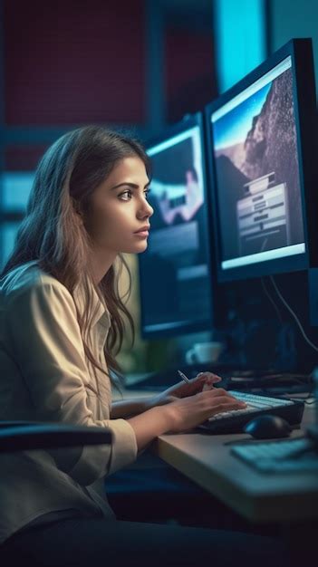 Premium Photo A Young Girl Computer Programmer