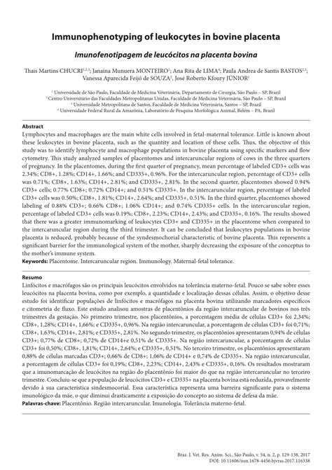 Pdf Immunophenotyping Of Leukocytes In Bovine Placenta