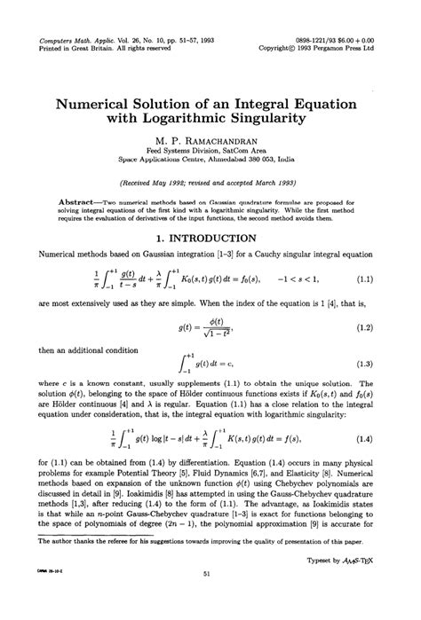 Pdf Numerical Solution Of An Integral Equation With Logarithmic Singularity