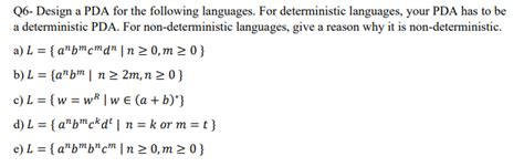 Solved Q Design A PDA For The Following Languages For Chegg