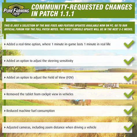 Full List Of Bug Fixes And Feature Changes Added In Version 1 1 1 On PC Pure Farming Mods