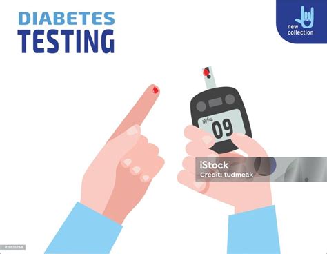 당뇨병 테스트입니다 사람 손에 혈당 측정기 측정 보유 하고있다 혈액은 테스트 스트립을 드롭 벡터 만화 플랫 디자인입니다 의료 건강 그림 개념입니다 개념에 대한 스톡 벡터