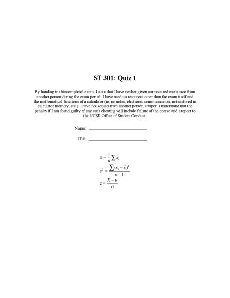 Quiz 1 With Questions Statistics Methods I St 301 Quizzes Data Analysis And Statistical