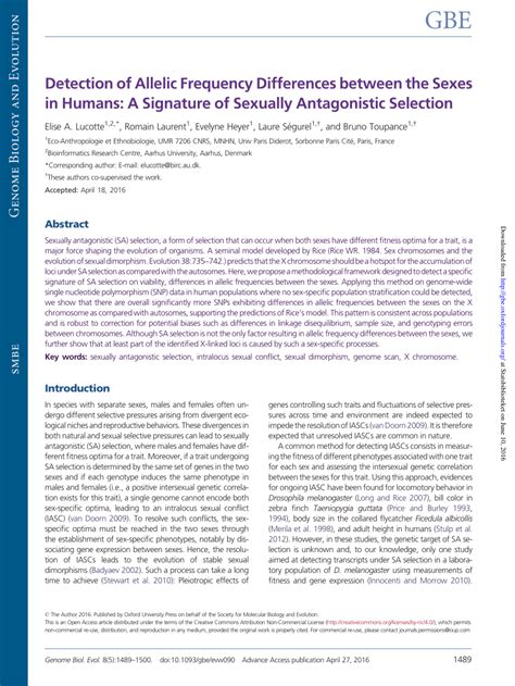 PDF Detection Of Allelic Frequency Differences Between The Sexes In Humans A Signature Of