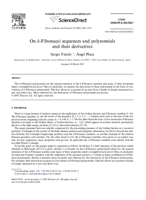 Pdf On K Fibonacci Sequences And Polynomials And Their Derivatives